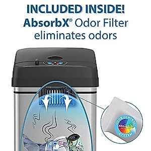 iTouchless 13 Gallon and 2.5 Gallon Automatic Touchless Sensor Kitchen Cans with Odor Control System, Stainless Steel, Includes 10 Premium Bags, CDZT02BG10