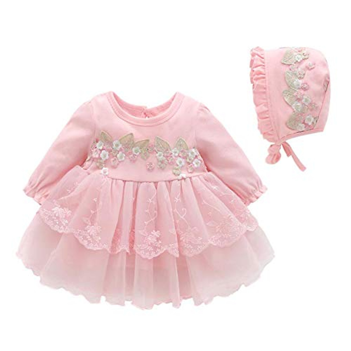 Baby Girls Princess Dress 1st Birthday Dress Outfit Wedding Christmas Party Dress hat Headband Tights Shoes Set (Pink (5 pcs Set),3-6 Months)…