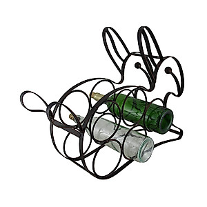 Zeckos Black Enamel Coated Metal Bunny Rabbit Wine Rack - Holds 5 Bottles - 20.5 Inches Long - Ideal for Countertops and Kitchen Displays - Whimsical Elegance