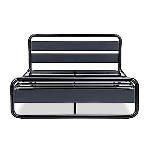 Prohon Bed Frame Queen Size with Rustic Headboard and Footboard, Strong Steel Slat Support, Metal Platform Bed with 11“ Storage Space, Silent Design Bedframe for Adults, Teens & Kids, Gray