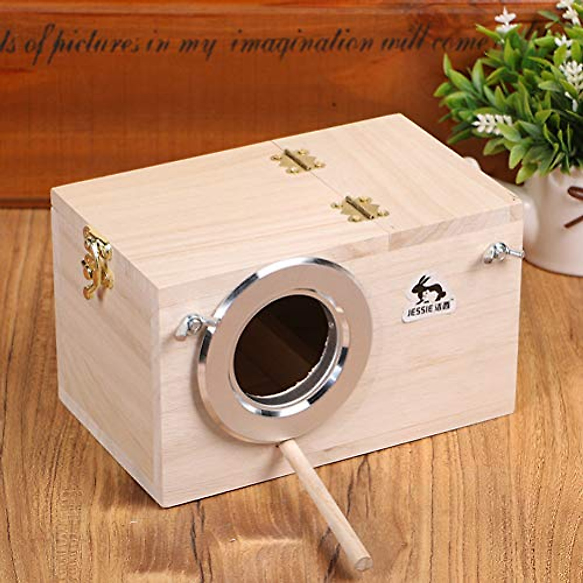 balacoo Wooden Bird Nesting Box Parrot Clear View Window Lovebirds Breeding Box Bird Nesting Feeding Station House Left Open Window (Small Size)