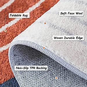 YUFANUHO Faux Wool Contemporary Area Rugs 5x7 Feet, Modern Red Rugs Edgy Non-Slip Foldable Floor Carpet for Bedrooms Decor, 5x7ft Red Abstract Rugs for Livingroom