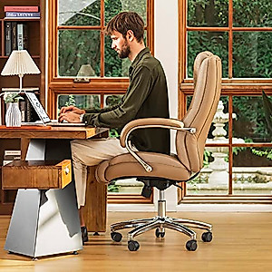 Elm Plus Big and Tall Executive Office High-Back Computer Desk Swivel Adjustable Air PU Leather Ergonomic Chair with Lumbar Support, 400-Pound Capacity, Camel