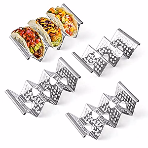 Chbuuero Taco Holders Set of 4, Taco Stand, Stainless Steel Taco Holder, Each Can Hold 3 Tortillas, with Easy-Access Handle, Fits Microwave, Air Fryer and Oven