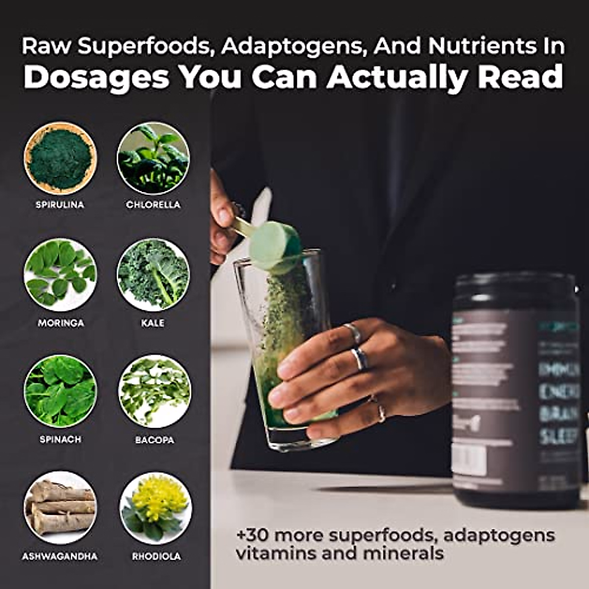 SUPERGREEN TONIK 100% Natural Greens Superfood Powder – Daily Supplement with 38 Superfoods, Vitamins and Minerals – Supports Energy, Stress, Sleep, Immunity – 30 Days 378 Grams Berry Flavor (1 Tub)