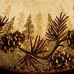 Rustic Lodge Pine Cone Border Brown 8ft Round Area Rug, 7'10x7'10