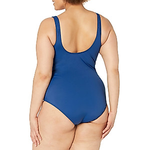 Amazon Essentials Women's One-Piece Coverage Swimsuit (Available in Plus Size), Deep Blue, Medium