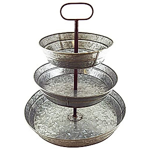 3 Tier Galvanized Steel Serving Tray with Handle, Rustic Vintage Farmhouse Style Party Platters for Cupcakes, Fruit, and Other Desserts or Foods - SciencePurchase