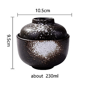Soup Bowl with Lid, 7.7 OZ Microwave Bowl with Lid, Japanese Bowl with Lid for Soup (Black)
