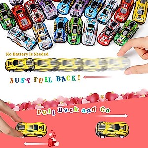 32 Pack Valentine's Day Gifts Cards with Die Cast Toy Cars Assorted Mini Pull Back Racing Plastic Vehicle Bulk for Kid School Classroom Exchange Party Favor Goodies Supplies Decor