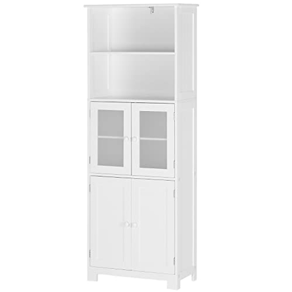 ADORNEVE 64" Bathroom Storage Cabinet, Linen Cabinet with 2 Doors, Tall Storage Cabinet with 2 Open Compartments & Adjustable Shelves for Bathroom, Living Room, Office, White