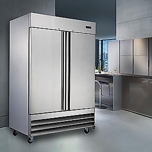 SMETA Commercial Fridge Refrigeration Stainless Steel 47 Cu. Ft Reach in 2 Door Upright Stand Up 2 Section Fan Cooling Refrigerator for Restuarant, Bar, Shop, 54'' Wide Large Capacity