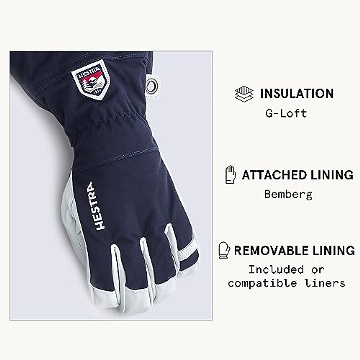 Hestra Army Leather Heli Ski Glove - Classic 5-Finger Snow Glove for Skiing, Snowboarding and Mountaineering, Navy, 8