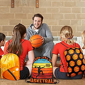 Whaline 12Pcs Large Basketball Drawstring Bag Sports Party Favor Candy Goodie Treat Bag Basketball Print Backpack Cinch Drawstring Gift Bag for Sports Basketball Theme Birthday Party Supplies 17x13In