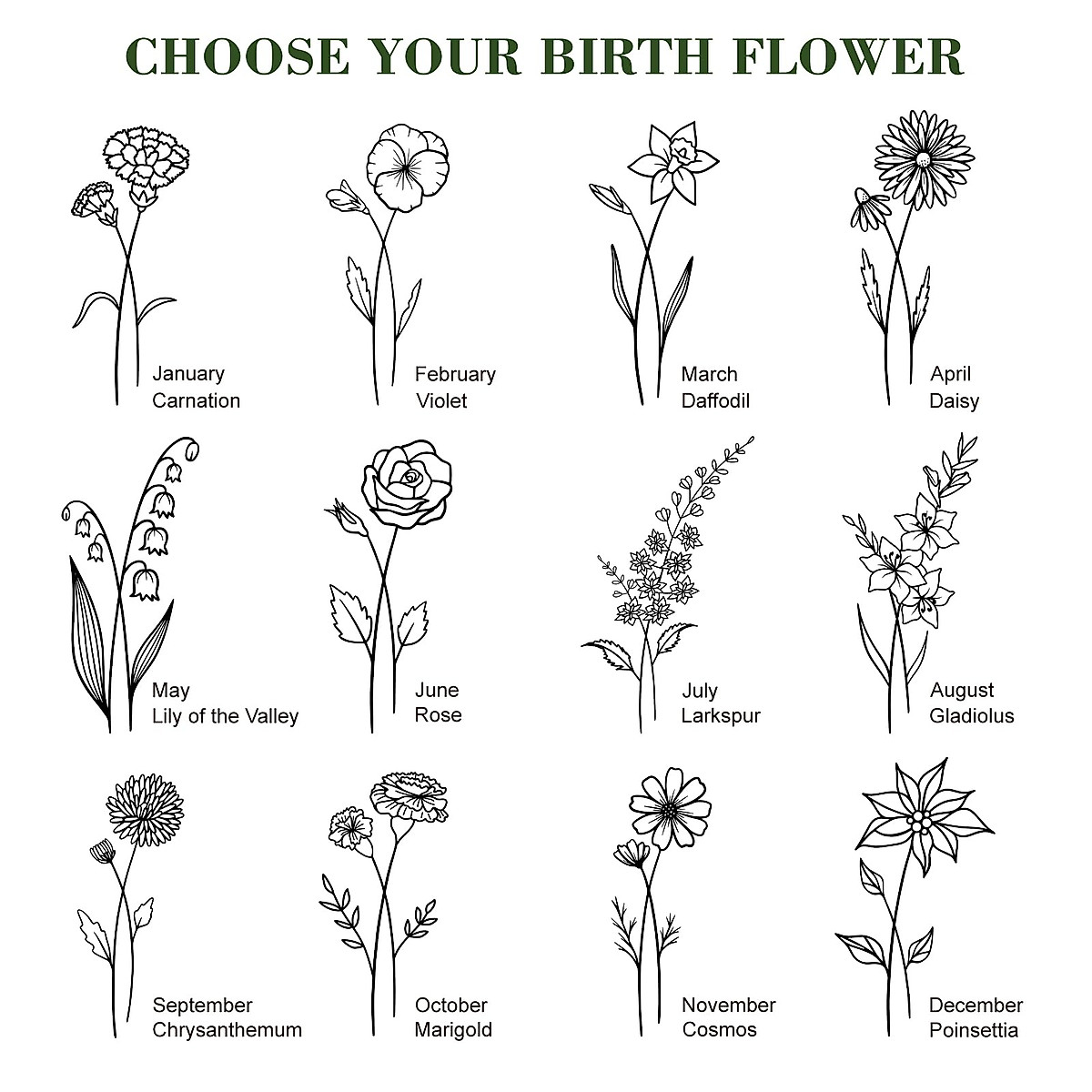 UNIGIFTIME Personalized Birth Flower Tumbler Cup with Name, Custom Skinny Tumbler with Lid and Straw 20oz Stainless Steel Coffee Tumbler Personalized Birthday Gifts and Mothers Day Gifts for Women