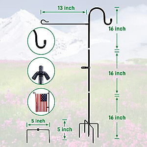 Rexwnadu Shepherd Hook&Garden Flag Holder Stand 48 Iches Bi-Use Sherpherd Hooks Heavy Duty Flag Pole Adjustable Height Yard Flag Stand Garden Decoration Rust Resistant