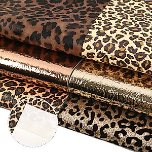 David angie Leopard Printed Faux Leather Sheet Metallic Burst Crack Synthetic Leather Fabric Assorted 6 PCS 7.7" x 12.9" (20 cm x 33 cm) for Hair Accessories DIY Crafts Making (Leopard Pattern B)