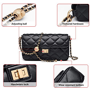 Small Leather Crossbody Bag for Women Split Cowhide Lady Quilted Shoulder Purse and Handbag Girl Classy High End Look Bag (Black)