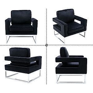 CIMOO Velvet Accent Chair Set of 2 with Back for Living Room, Modern Armchair for Bedroom Tufted Single Sofa Chair Upholstered Comfy Reading Chair Extra Wide Arm Chair with Sliver Legs, Black