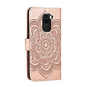 EMAXELER Xiaomi Redmi Note 9 Case Stylish Premium PU Leather Wallet Cover Magnetic Shockproof Flip Case with Kickstand Credit Cards Slot for Xiaomi Redmi Note 9 Sunflower Rose Gold LD