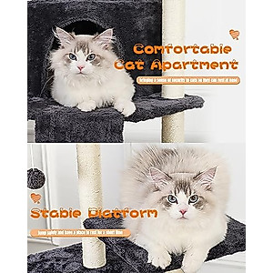 KSIIA Cat Tree for Indoor Cats 43 Inch Tall Cat Climbing Tower with Sisal-Covered Scratching Post & Board Modern Kittens Activity Condo House with Plush Perch, Grey
