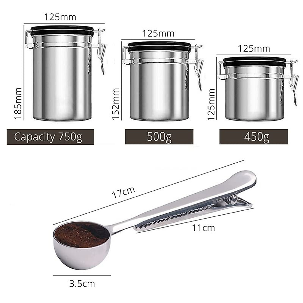 SDFGH Airtight Coffee Container - Stainless Steel CO2 Valve Storage Canister with Scoop - Keeps Your Coffee Fresh Flavorful ( Color : D , Size : 1500ml )