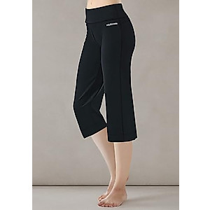 HISKYWIN 17"/23"/27"/29"/31"/33"/35" Inseam Capri/Petite/Regular/Tall Length Women's Straight Leg Yoga Pants Zip Pocket HF604-Black-M