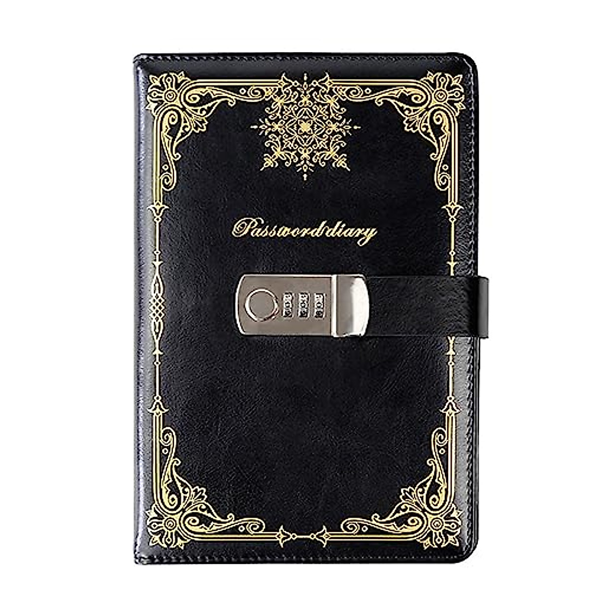 LIANXUE Vintage Leather Journal with Combination Lock Digital Password Journal with Bookmark Pen Loop Retro Privacy Notebook