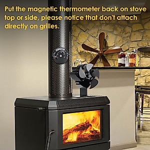 Heat Powered Stove Fan with Magnetic Thermometer, 5 Blade Wood Stove Fan, Ultra Quiet Non Electric Fireplace Fan for Wood Burner Stove/Log Burner/Fireplace