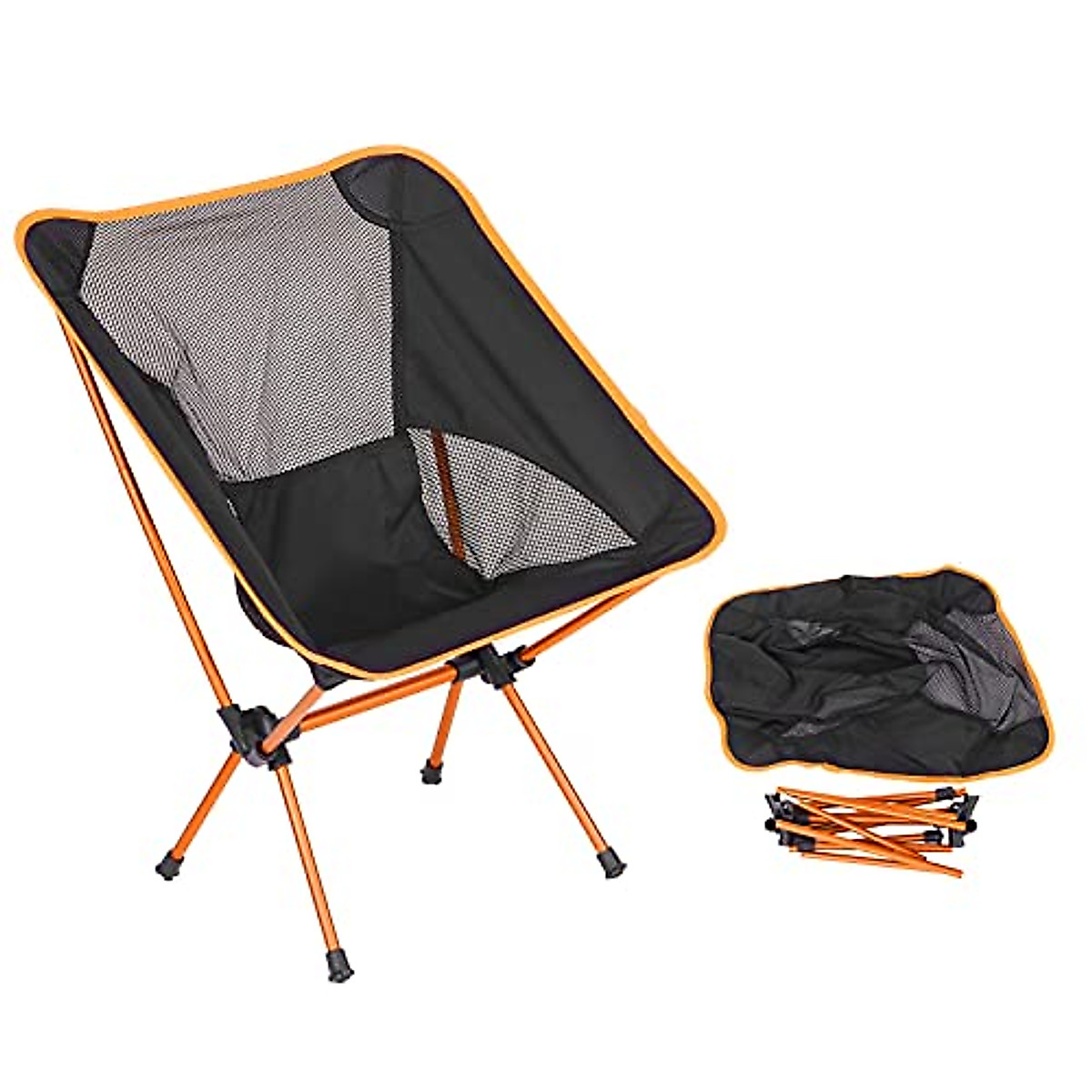 Portable Chair, Simple Operation Compact Outdoor Chair Aluminum Frame Small After Folding Nylon Mesh with A Stable Four Arm Design for Fishing(Orange)