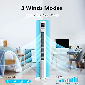 Tower Fan - 44’’ Oscillating Tower Fan with Remote Control, Quiet Bladeless Cooling Fan with 3 Modes, LED Display Stand Up Fan with 7.5h Timer, Indoor Standing Fan for Bedroom/Home Office Use