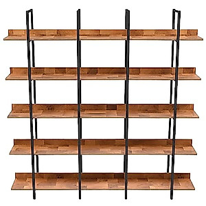 KNAMOTL 5 Tier Bookcase Home Office Open Bookshelf, Vintage Industrial Style Shelf with MDF Board & Large Capacity Storage, Black Metal Frame for Office Living Room (Black+Brown)