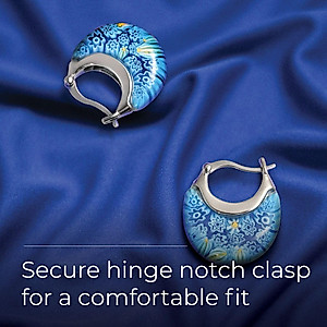 Shop LC Murano Style Millefiori Glass Blue Inside Out Hoop Earrings for Women Basket Style Flower Trendy Fashion Jewelry Stainless Steel Unique Birthday Gifts for Women