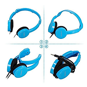 Kids Headphones Wired Over Ear Headphone Lightweight Stereo Headset Adjustable Headband Headset with Mic 3.5mm Foldable Earphone for Kids Boys Girls Adult Online Learning School Laptop Travel (Blue)