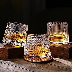 primeauty Crystal Whiskey Glasses Set of 3,Liquor Rocks Glasses Rotatable Old Fashioned Glasses, Tumbler Rocks Bar Glass for Drinking Bourbon, Scotch, Cocktails, Cognac Father's Day Gift