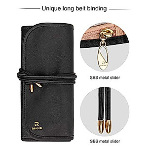 Relavel Makeup Brush Rolling Case Makeup Brush Bag Pouch Holder Cosmetic Bag Organizer Travel Portable Cosmetics Brushes Black Leather Case with Small Clear Bag