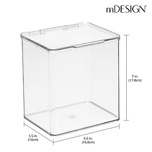 mDesign Plastic Playroom and Gaming Storage Organizer Box Containers with Hinged Lid for Shelves or Cubbies, Holds Small Toys, Building Blocks, Puzzles, Markers, Controllers, or Crayons, 8 Pack, Clear