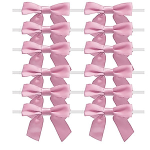 BAISDY 50pcs Twist Tie Bows for Treat Cake Pops Sealing Lollipop Bags Ribbon Bows Craft Twist for Brithday Baby Shower Valentine's Day Christmas Party (Light Pink)