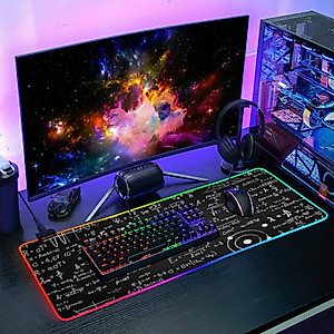 Large RGB Gaming Mouse Pad Blackboard Inscribed Scientific Formulas Calculations Physics Glowing Extended Mousepad 35.4x15.7in, Soft Anti-Slip Rubber Base Luminous Mouse Mat for Pc Laptop, Gaming, of