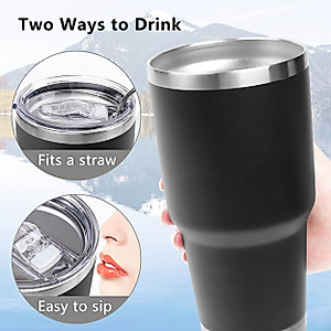 Toopify 30 oz Stainless Steel Insulated Tumbler Travel Mug with Straw Slider Lid, Cleaning Brush, Double Wall Vacuum