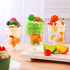 Youyole 50 Pcs 6 oz Dessert Cups with 50 Pcs Spoon Disposable Gold Glitter Plastic Cups Wine Plastic Goblets Tasting Spoon Wine Goblet Glasses Ice Cream Bowls for Christmas Wedding Party