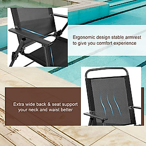 Vongrasig Folding Patio Dining Chairs Set of 4, Small Metal Outdoor Sling Chairs, Patio Furniture Set 4 Folding Chairs for Lawn, Garden, Deck, Backyard, Black