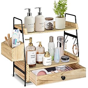2-Tier Bathroom Organizer Countertop with Drawer, Bathroom Tray Countertop Vanity Organizer for Bathroom Storage, Bathroom Counter Shelf for Bathroom Organization and Decor,Bathroom Sink Organizer