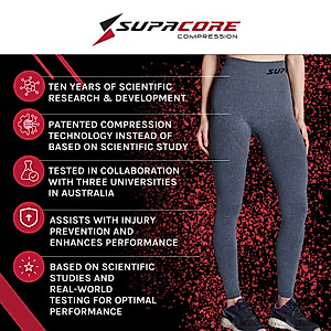SUPACORE Women's Abdominal Support Postpartum Compression Leggings - Seamless, SI Belt Hip Stability, Joint & Muscle Support Grey Marle