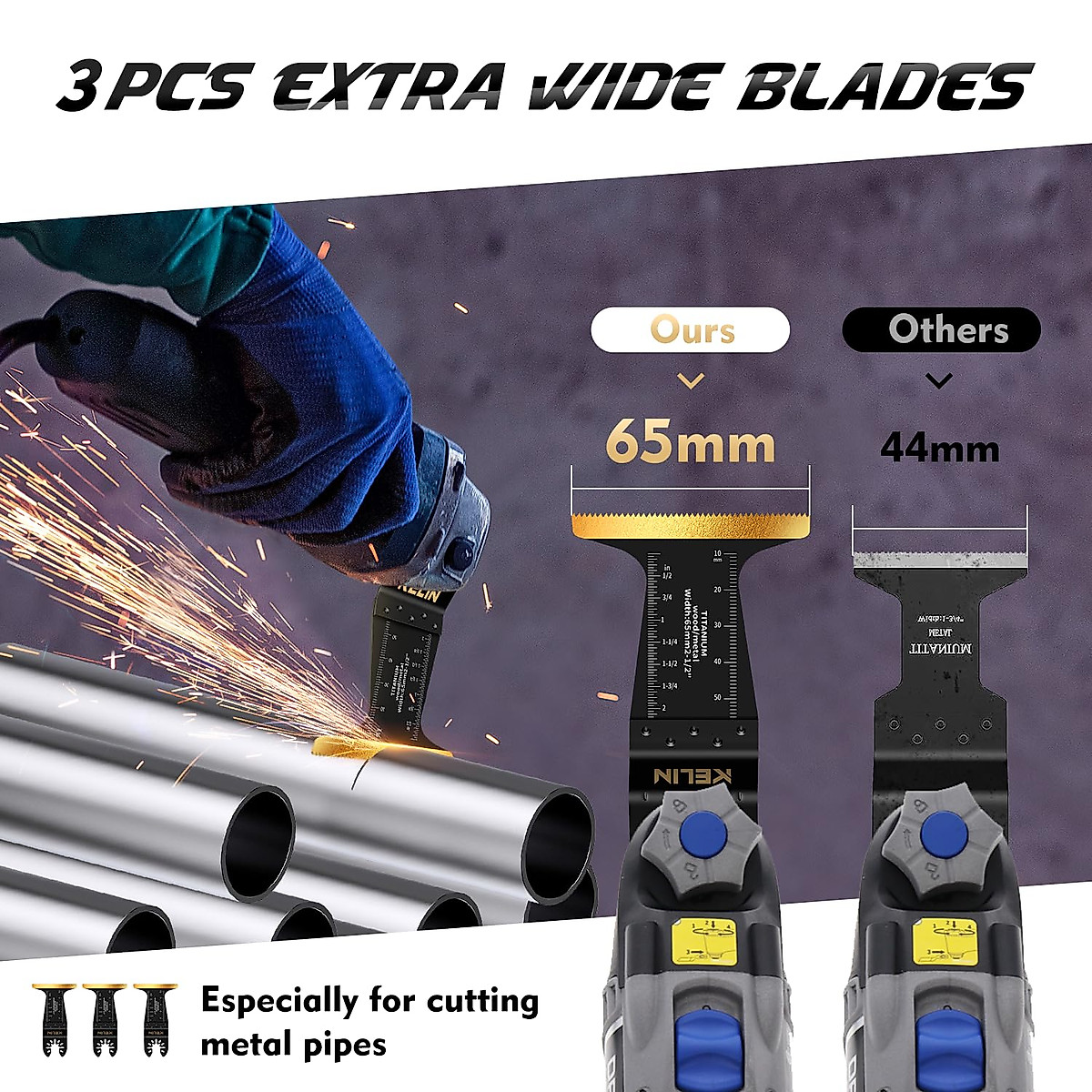 KELIN 16pcs Titanium Oscillating Tool Blades, Universal Multitool Blades for Metal Wood Cutting, Oscillating Saw Blade for Metal Hard Material, Multi Tool Blades Kits Fit Dewalt Bosch Milwaukee Ryobi