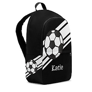 Urcustom Personalized Name Soccer Ball Sports Black Backpack Unisex Bookbag for Boy Girl Travel Daypack Bag Purse 17.7 IN
