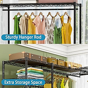 Ulif L2 Heavy Duty L-Shaped Garment Rack, 5-Tier Freestanding Clothes Rack with Shelves, Closet Organizer Storage System for Corner and Small Bedroom, 44"W x 43.3"L x 77.6"H, Max Load 802 LBS, Black