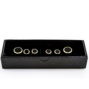 MRCUFF Black Onyx Round Designer Tuxedo Cufflinks & Studs Set in a Presentation Gift Box & Polishing Cloth