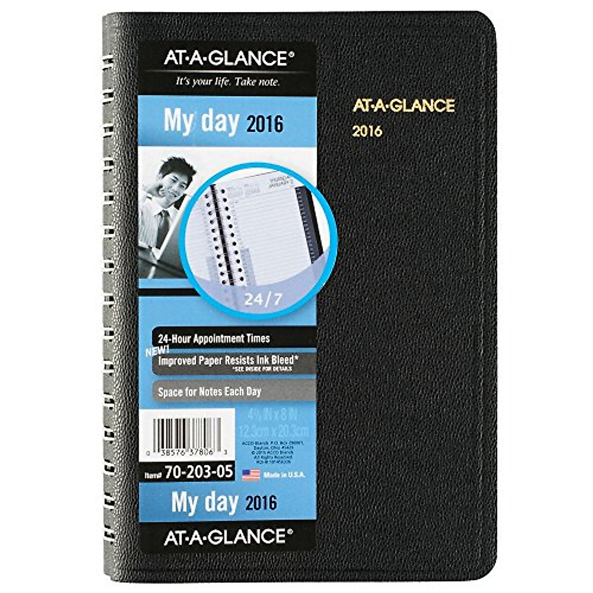 AT-A-GLANCE Daily Appointment Book / Planner 2016, 24-Hour, 4-7/8 x 8 Inches, Black (70-203-05)
