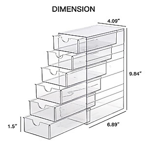 FABROK Clear Hair Accessory Organizer Box with 6 Drawers, Compact Storage Organization Drawers Set for Cosmetics, Glasses, Stationery, Stackable Storage Containers Box for Bathroom, Closet, Office